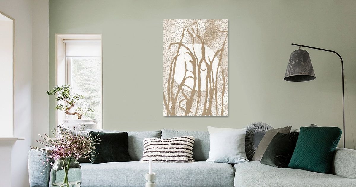 Ikigai. Gras en Maan. Abstracte minimalistische Zen kunst. Japanse stijl in aardetinten VIII van ...